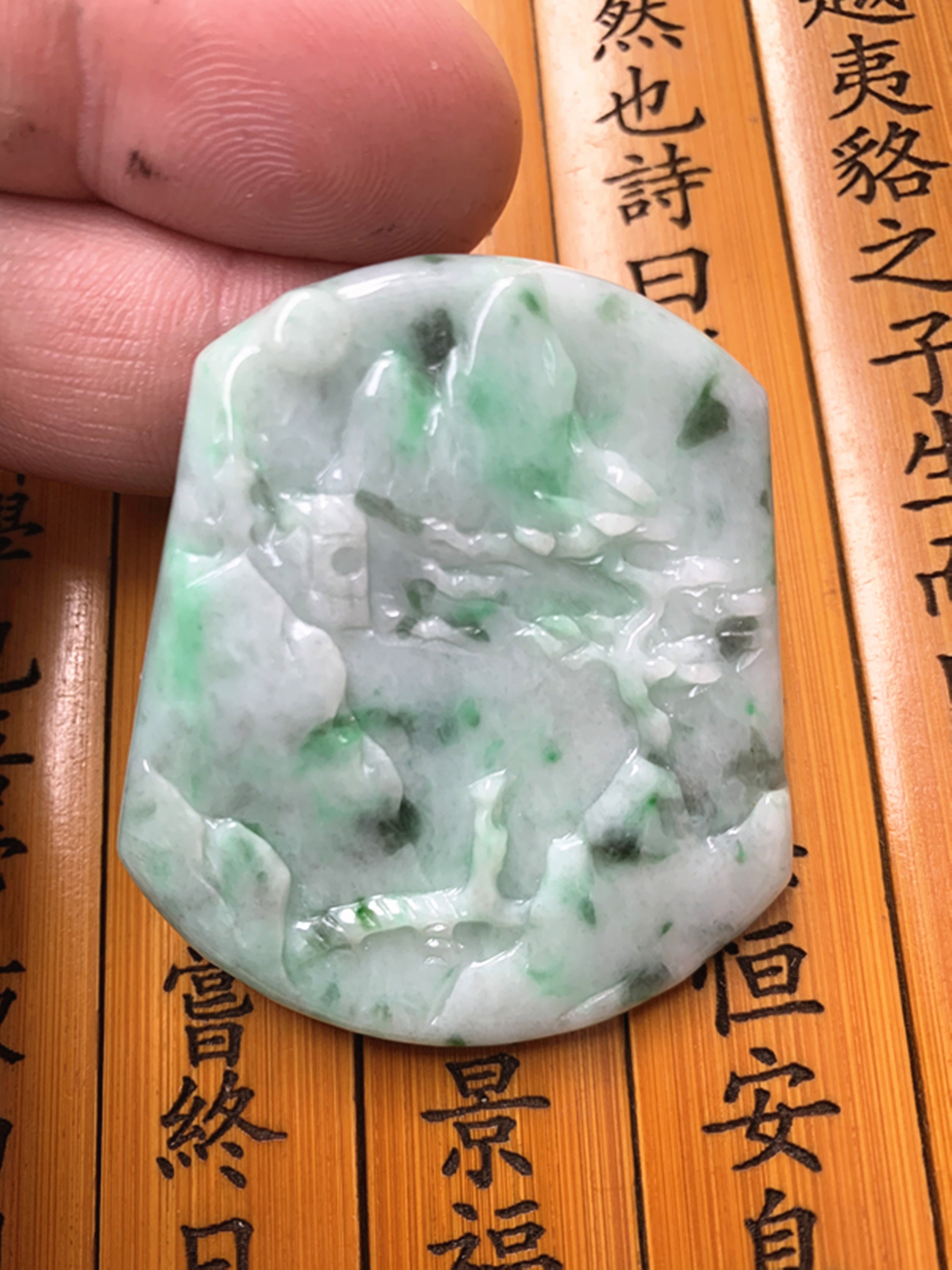 Rare Natural Light Green Jade Stone Engrave Jade Mountain | Etsy