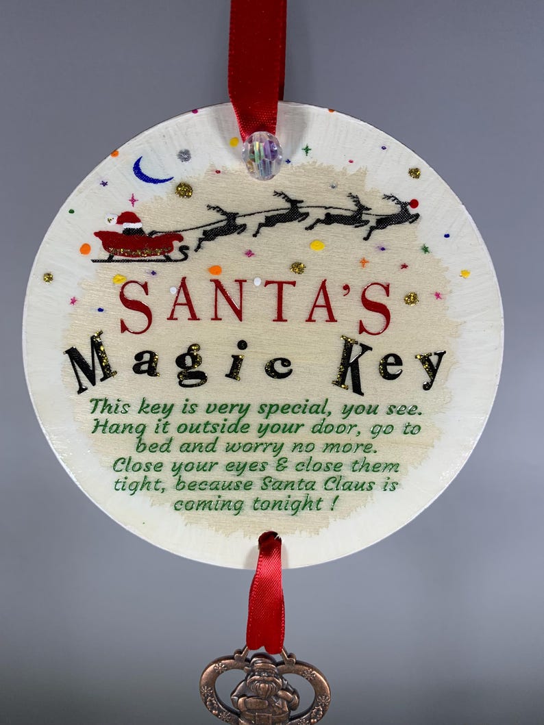 Santa Magic Key and Santa Magical Key Ornaments - 4 Inch Diameter Wood ...