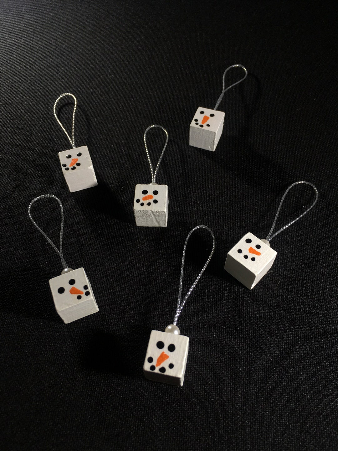 Christmas Snowman Cube Ornaments set of 6 Hand Painted - Etsy