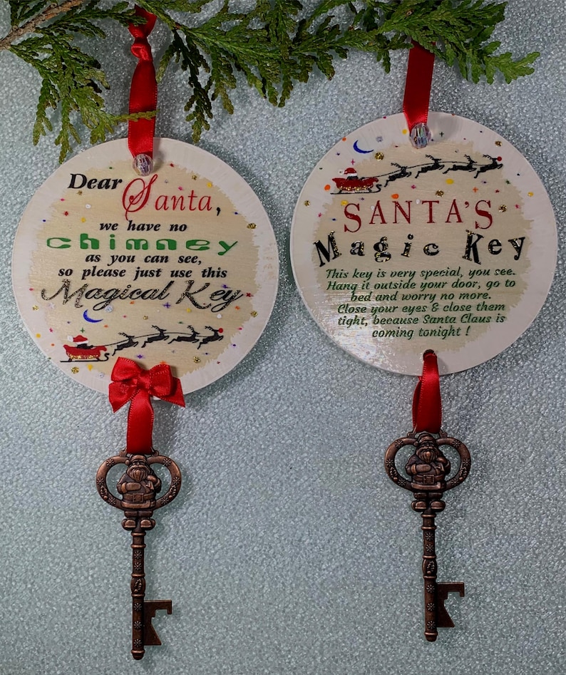 Santa Magic Key and Santa Magical Key Ornaments - 4 Inch Diameter Wood ...