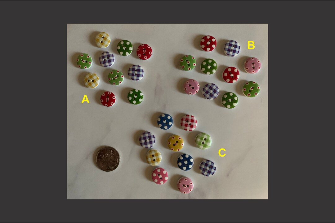10 Pc - Polka Dot and Plaid Buttons - Mixed Variety - 0.59 Inch - for ...