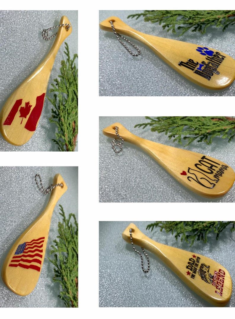 Wood Canoe Paddle Keychains -5" - Laser Engraved and /or Hand Painted ...