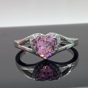 Heart Shaped Pink CZ With Clear Czs Halo Heart Ring - Etsy