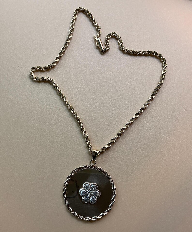 Vintage 1ct Diamond Cluster Pendant: 14k Rope Bezel Reversible on 14 ...