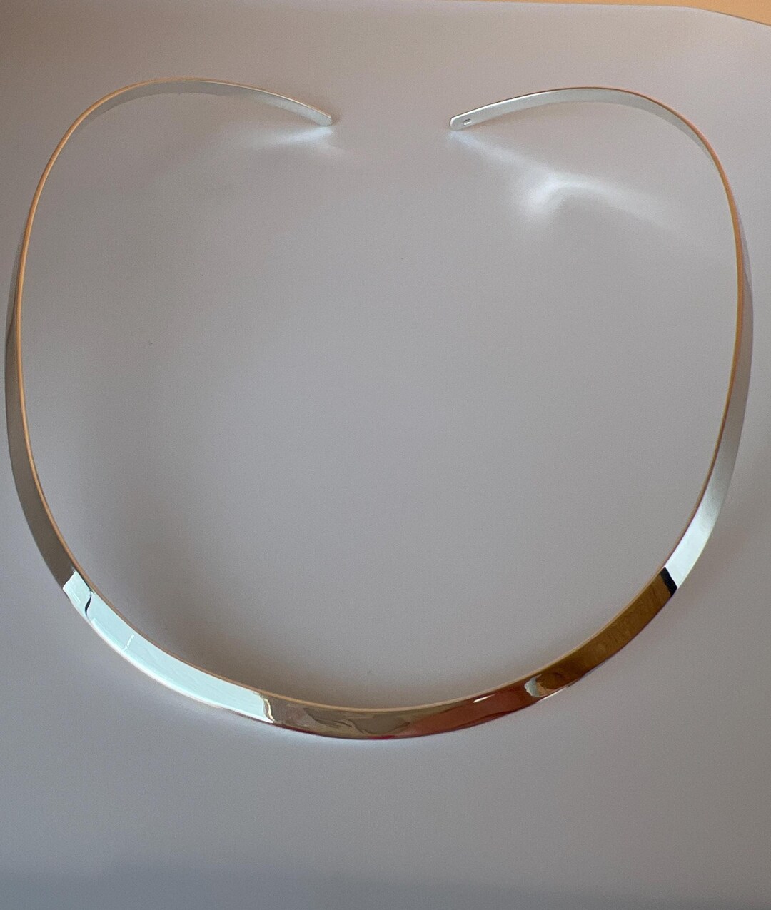 Silver Collar Choker Necklace Open Cuff Necklace 18 Inch 4mm Flat ...