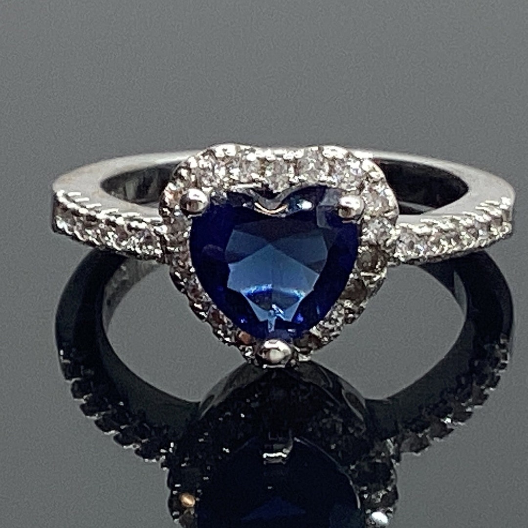 Heart Ring Heart Shaped Sapphire Ring Heart Halo Sapphire September ...