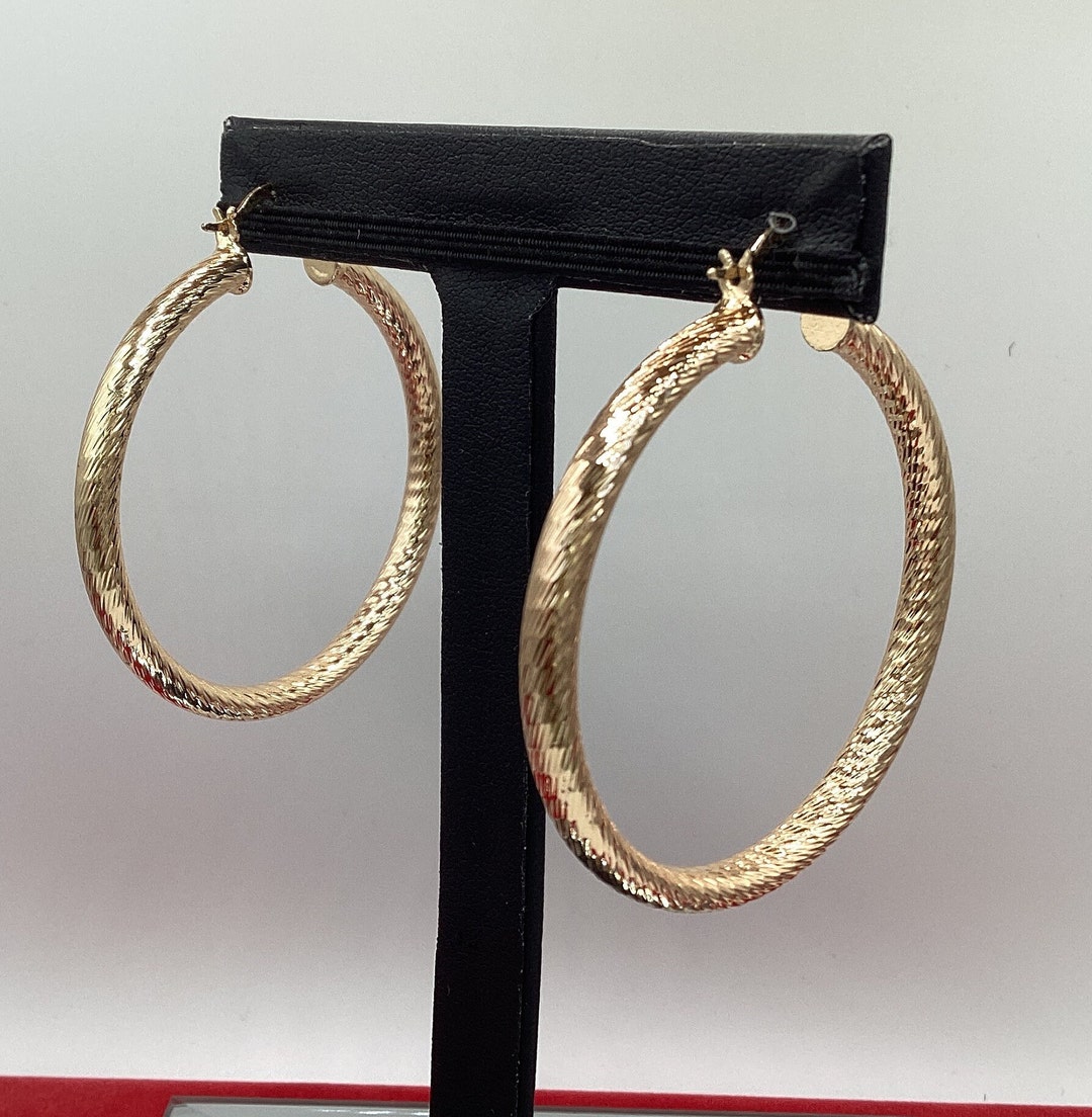 BEAUTIFUL!! Large 14k Yellow Gold Hoop Earrings 48mm Diamond Cut Hoops ...