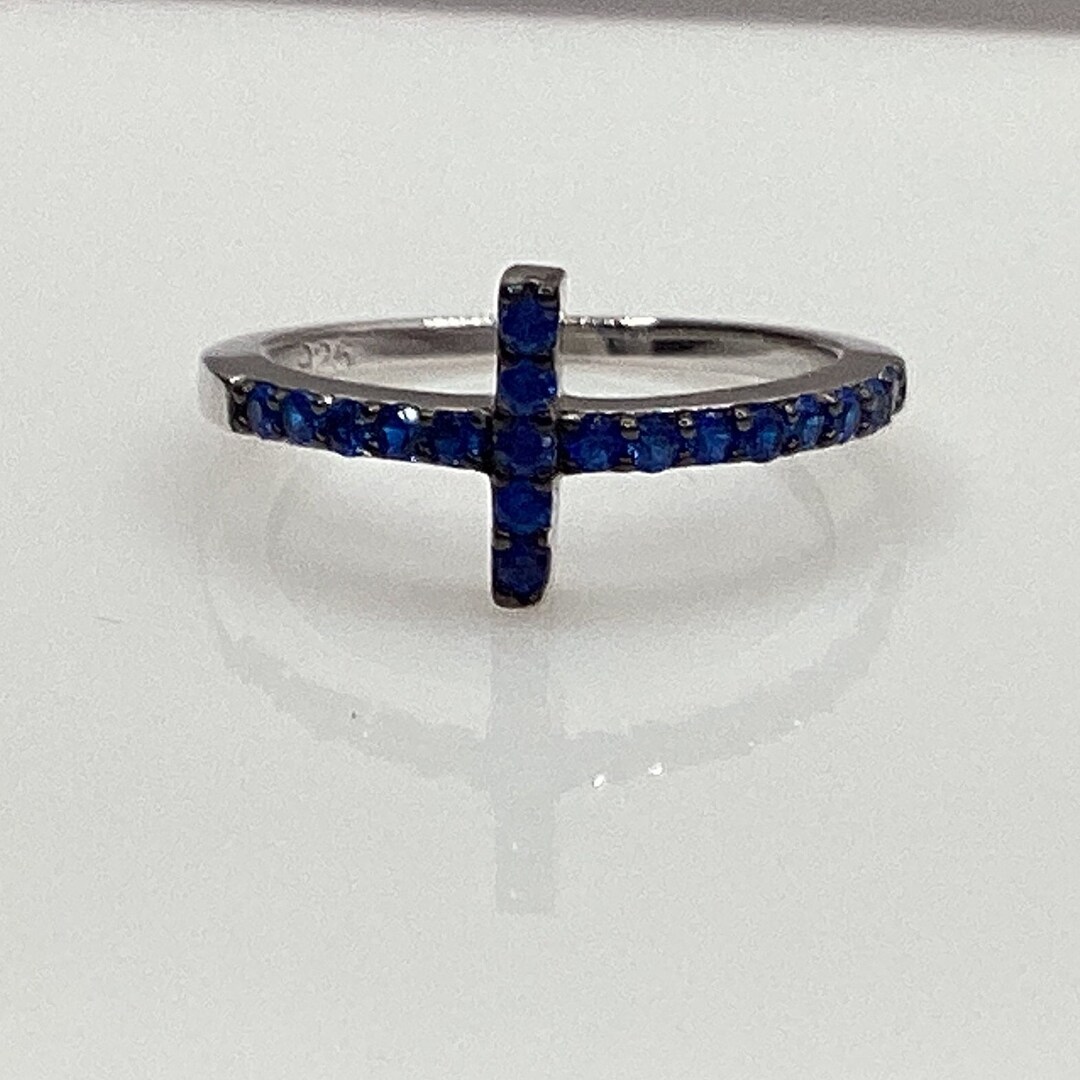 Sapphire Cross Ring: Christian Religious Sterling Silver - Etsy