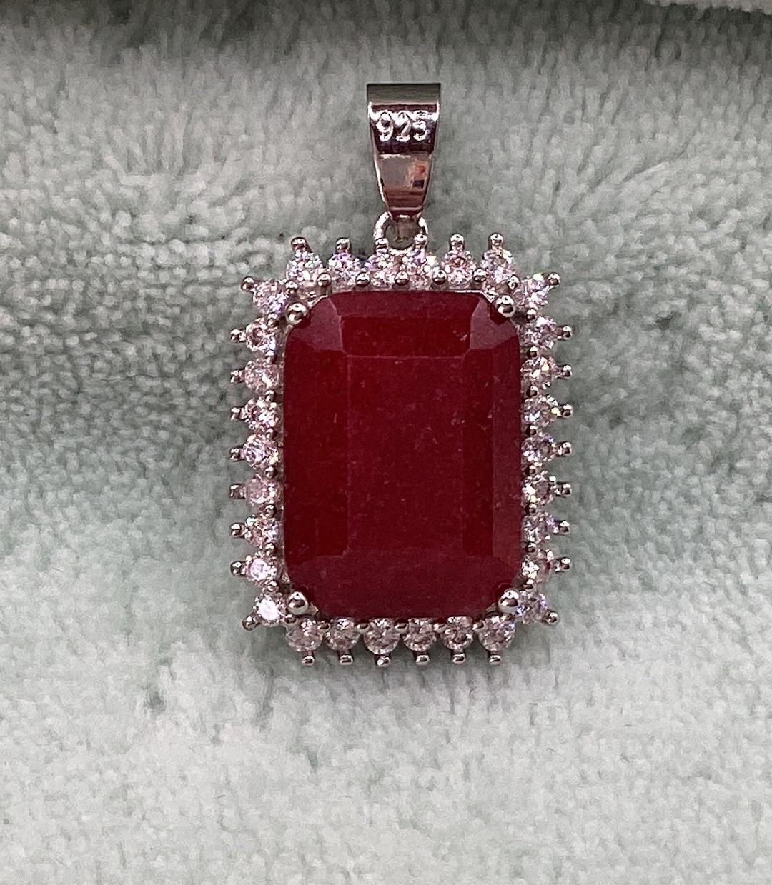 Ruby Pendant Emerald Cut Large Ruby Pendant for Omega or Chain Halo ...