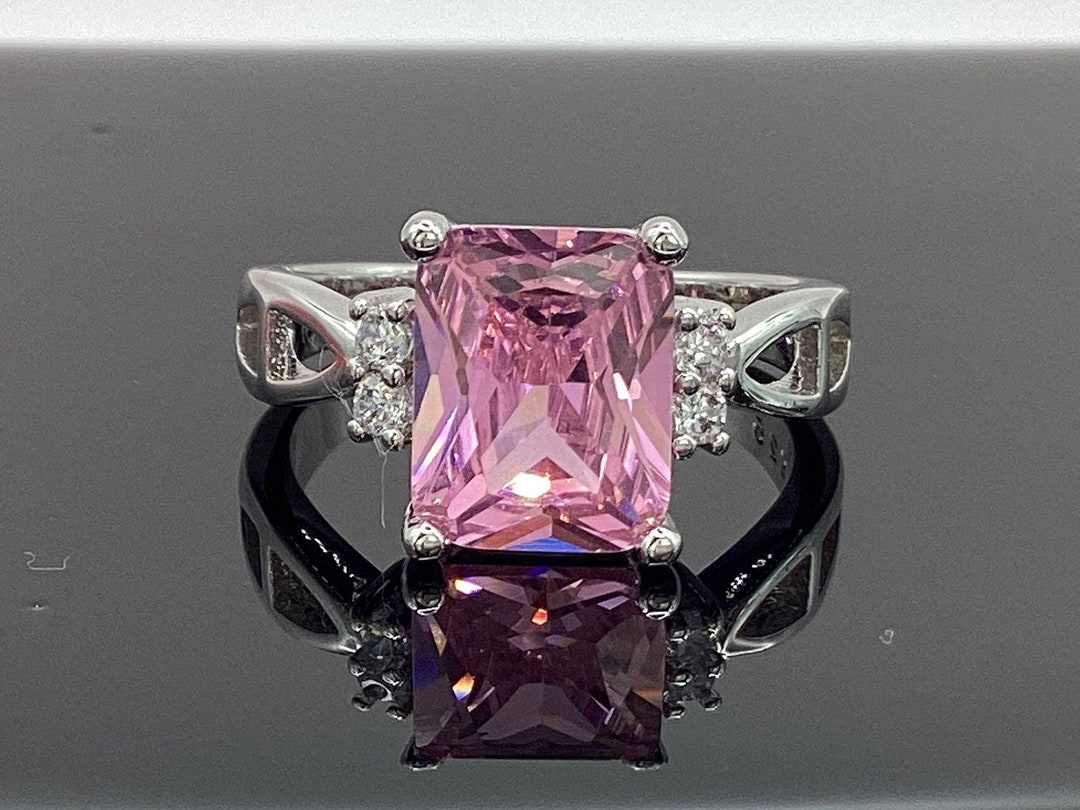 Pink Zircon Emerald Cut Pink Ice Ring October Birthday Valentines Gift ...