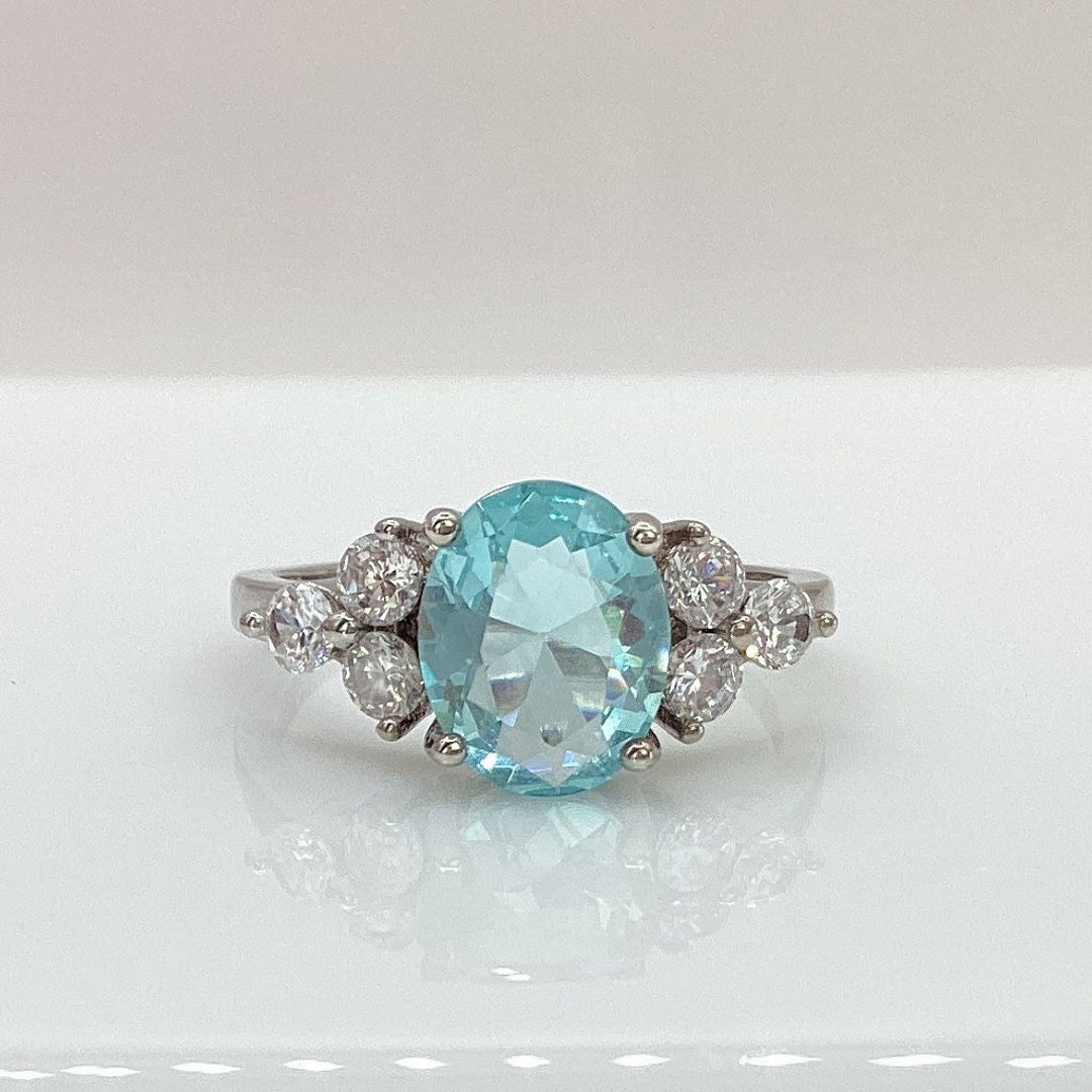 Aquamarine Ring Large Oval Aquamarine With White Sapphires Sterling ...