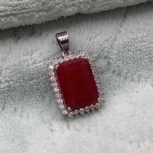 Ruby Pendant Emerald Cut Large Ruby Pendant for Omega or Chain Halo ...
