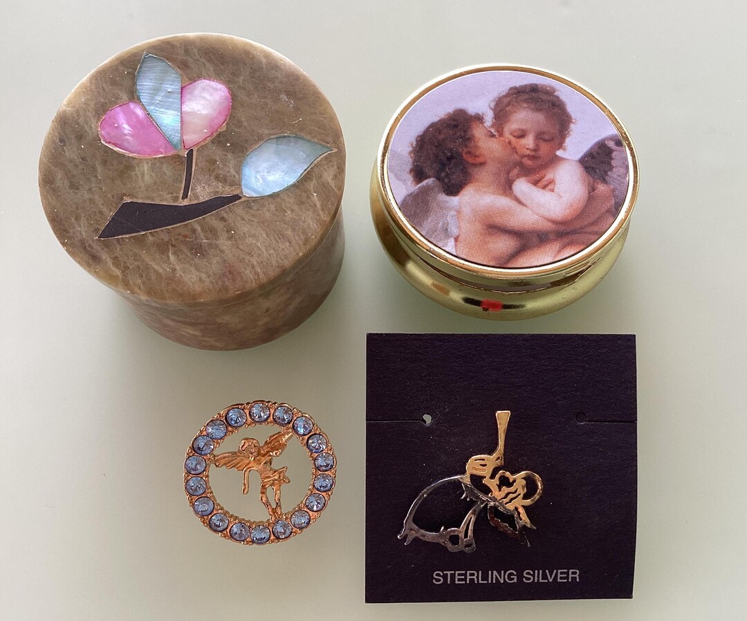 Vintage Angels Sterling Silver Angel Pin Angel Pill Box Gold Angel Pin ...