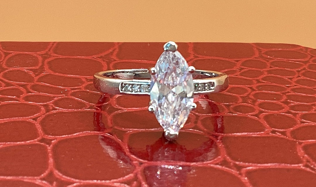 3ct Solitaire Marquise Engagement Ring Cubic Zirconia Sterling Silver ...