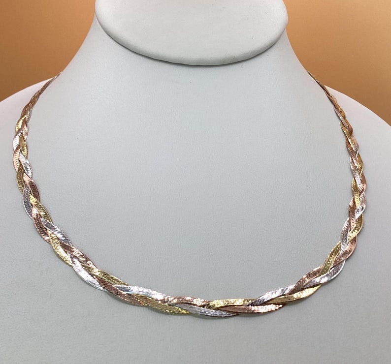 5mm Braided Herringbone Chain Tri Color 3 Braid Necklace Sterling ...