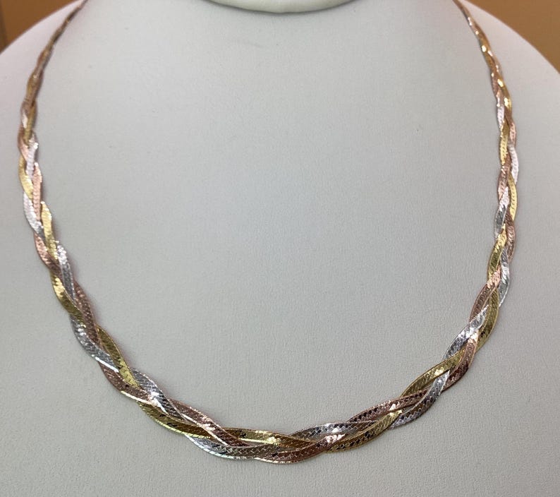 5mm Braided Herringbone Chain Tri Color 3 Braid Necklace Sterling ...