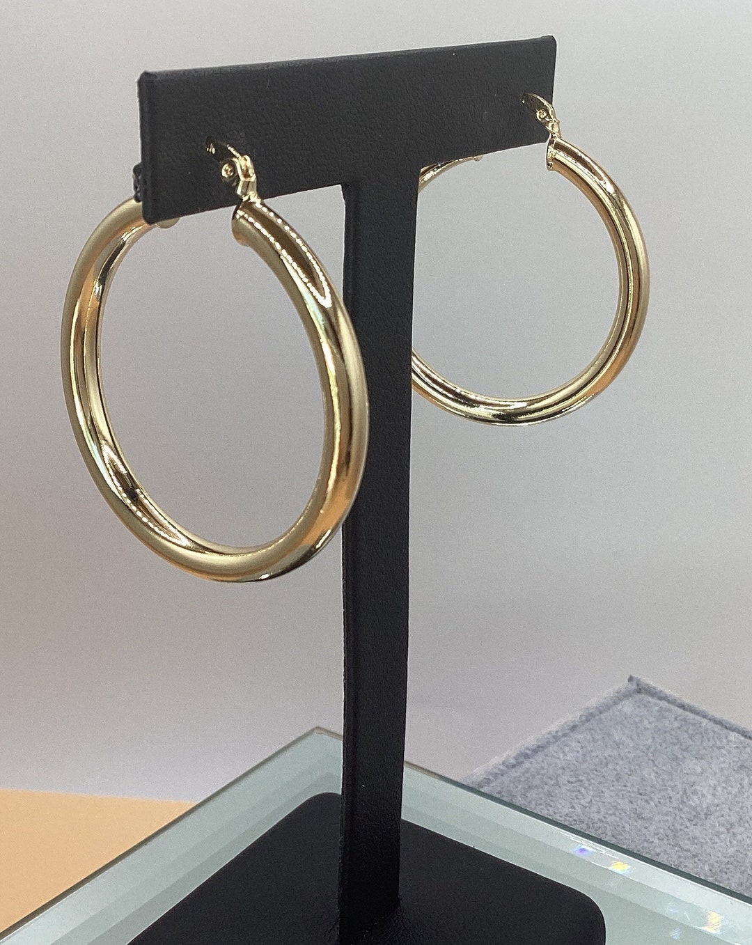 14k Gold Hoop Earrings 40mm Gold Hoops 4mm Tube Hoops 14k Yellow Gold ...