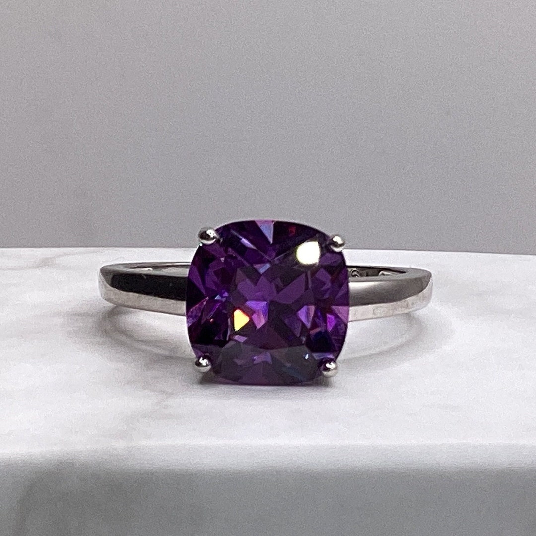 Cushion Cut Amethyst Ring: Sterling Silver February Birthstone Size 9 ...