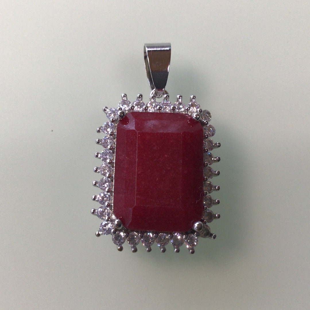 Ruby Pendant Emerald Cut Large Ruby Pendant for Omega or Chain Halo ...