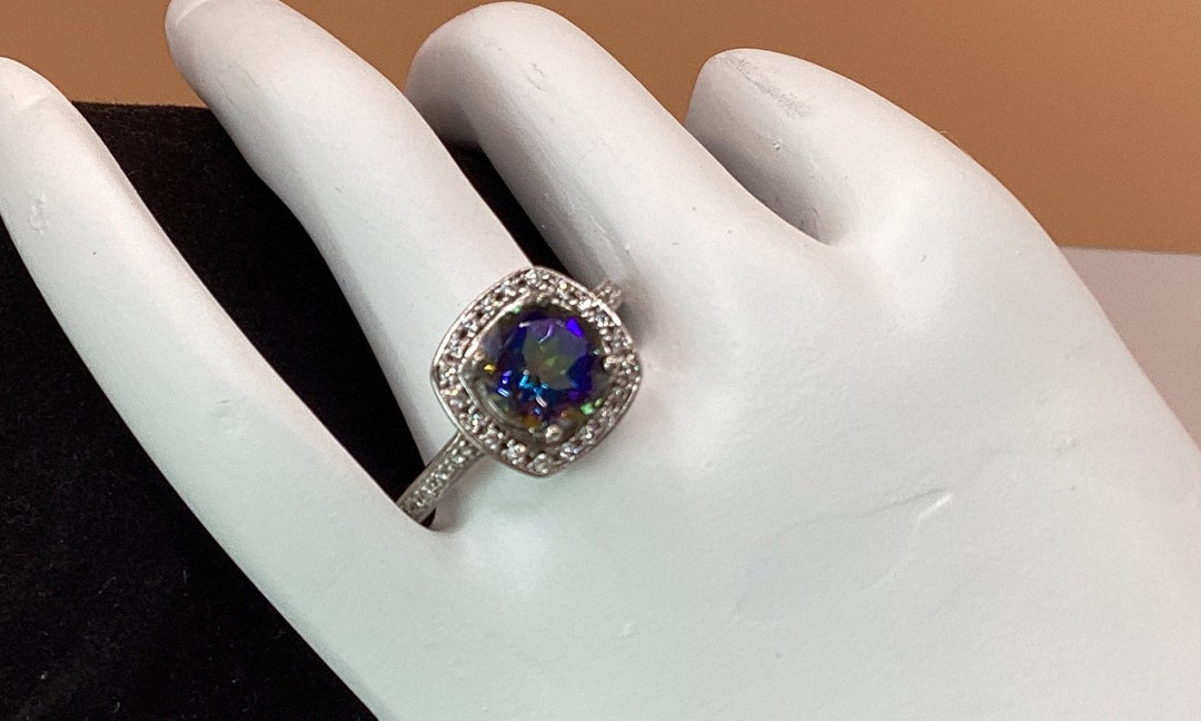 Mystic Topaz Ring Halo Engagement Ring June Birthstone June Engagement ...