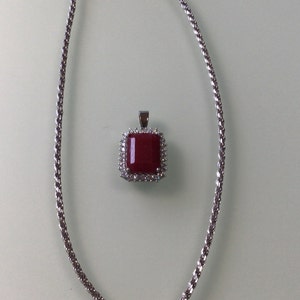Ruby Pendant Emerald Cut Large Ruby Pendant for Omega or Chain Halo ...