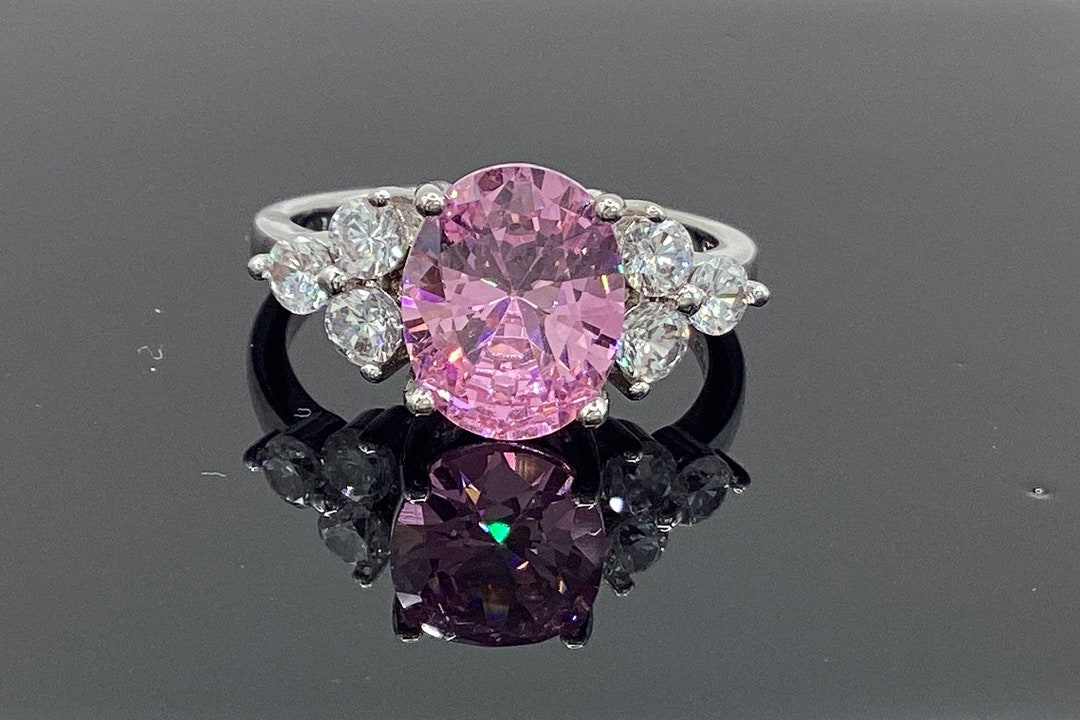 Oval Pink Zircon With Round Trillion Formation Pink October Birthstone ...