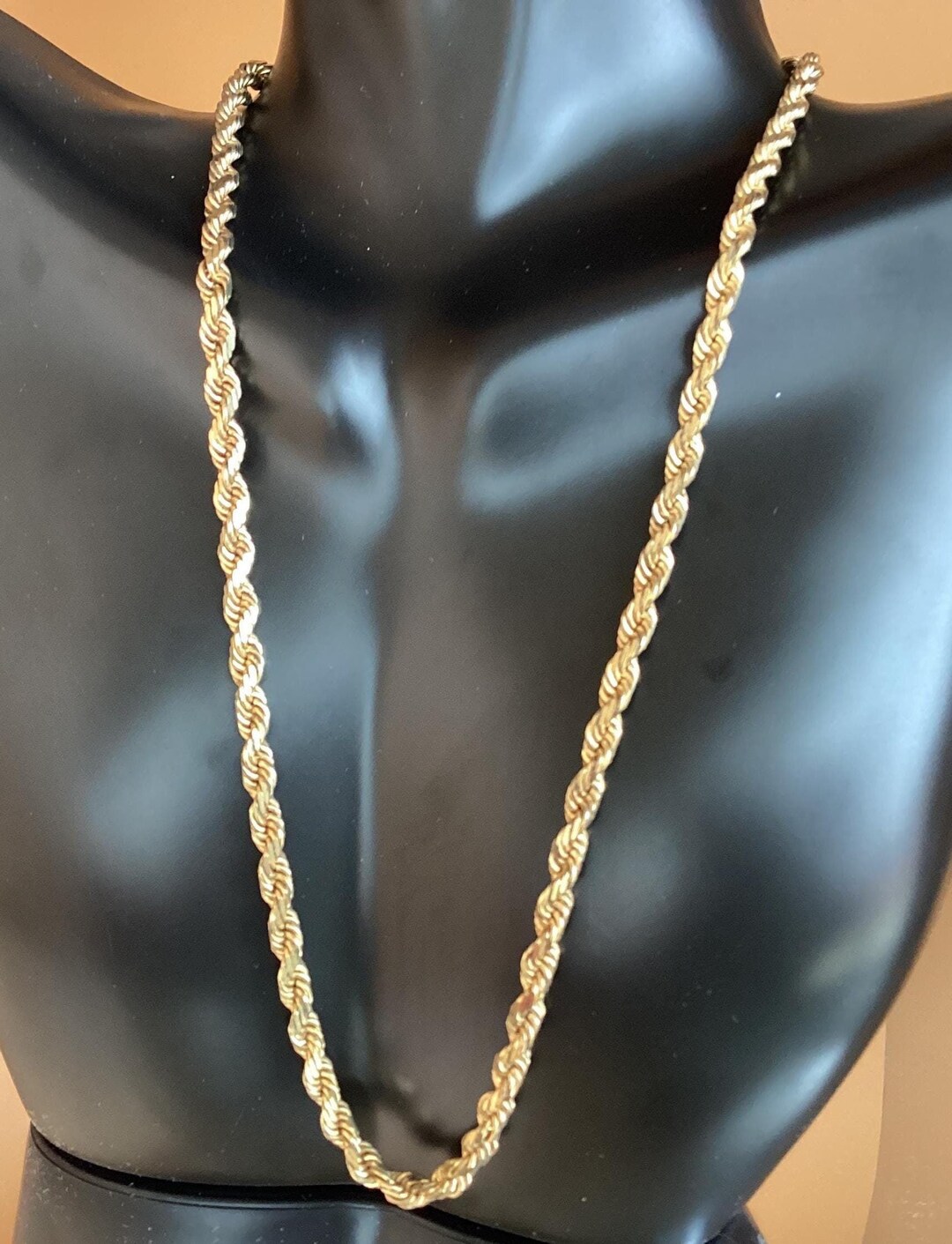 10k Rope Chain Vintage 4.2mm 10k Yellow Gold Necklace 16 Inch Rope ...