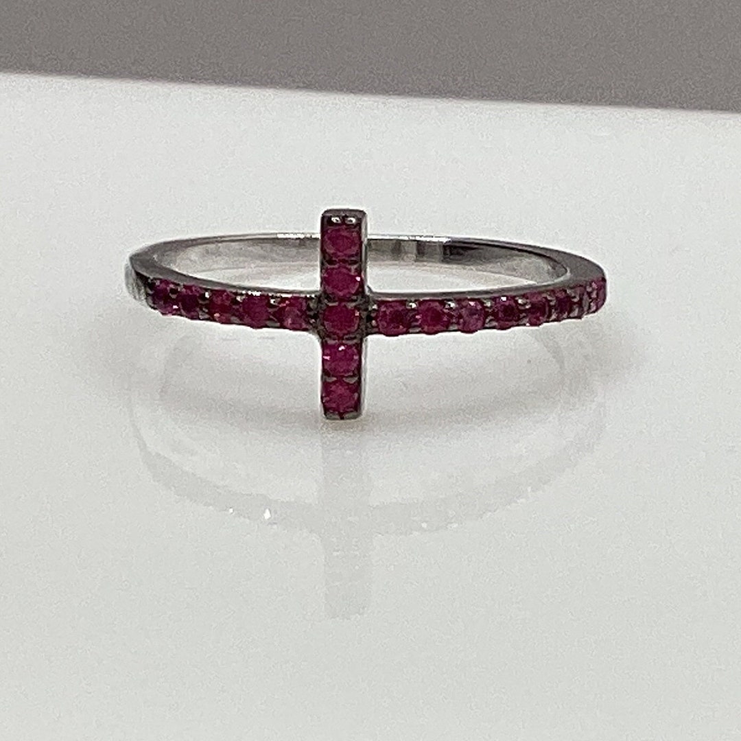 Red Ruby Cross Ring Sterling Silver Christian Ring Religious Jewelry ...