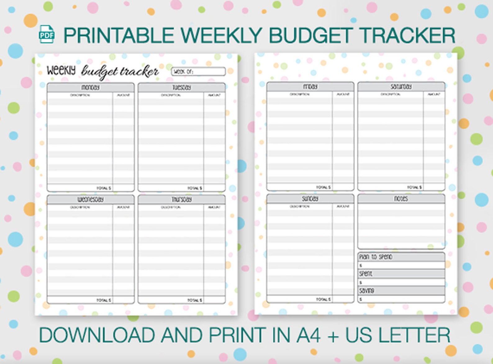 Budget Tracker Dots Design Printable Download Bullet Journal - Etsy