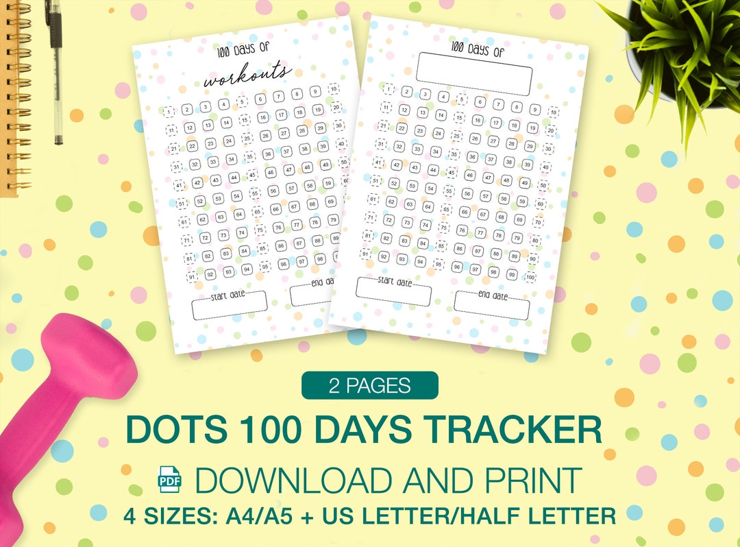 100 Days Of... Dots Challenge Habit Tracker Printable Download Bullet ...