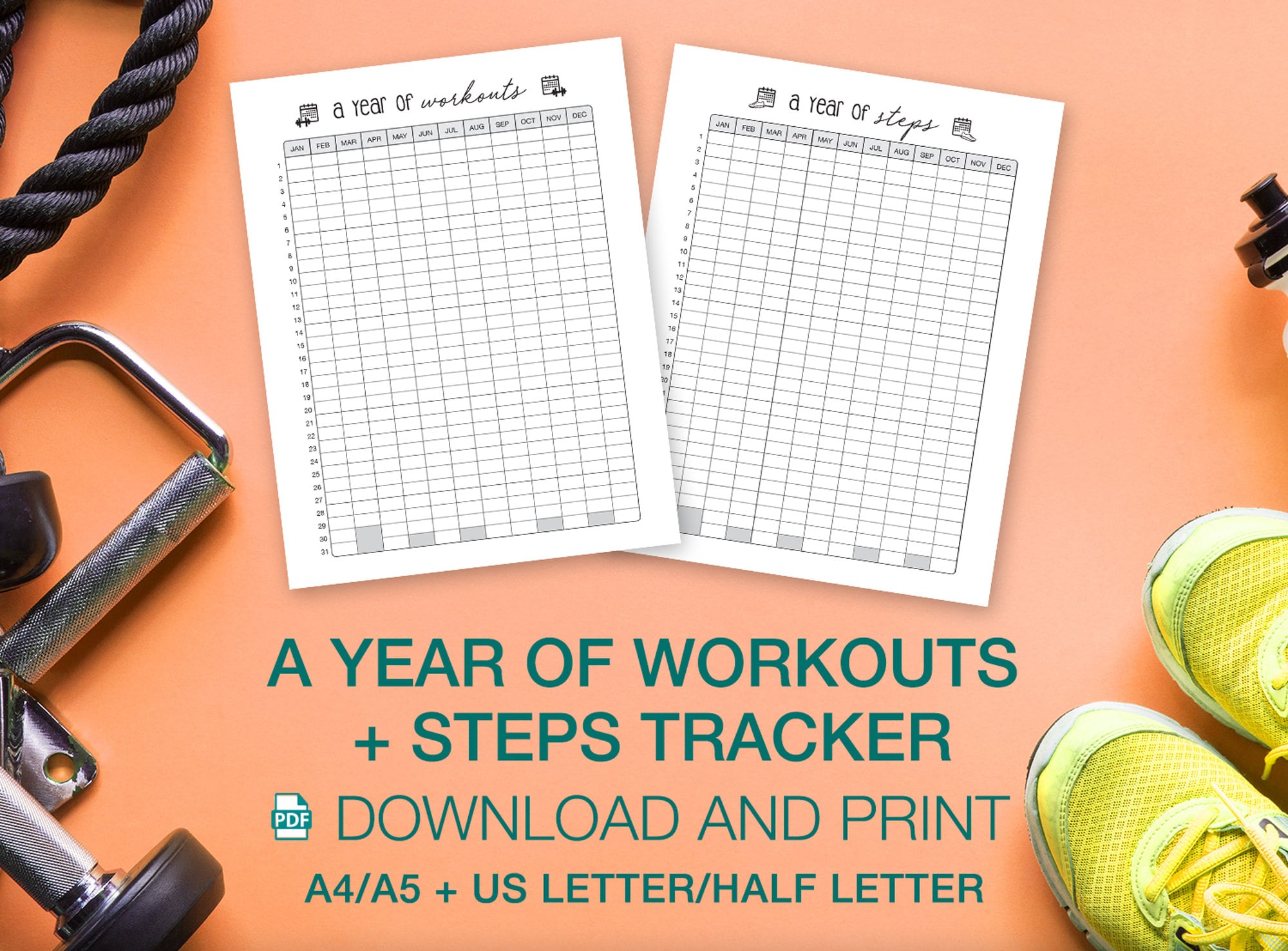 Yearly Workout Steps Tracker Printable Download Bullet Journal - Etsy