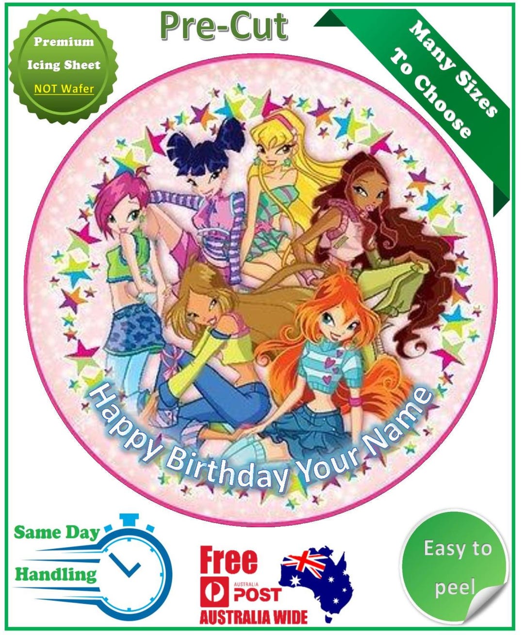Winx Club Icing Edible Birthday Cake Topper Round Image - Etsy