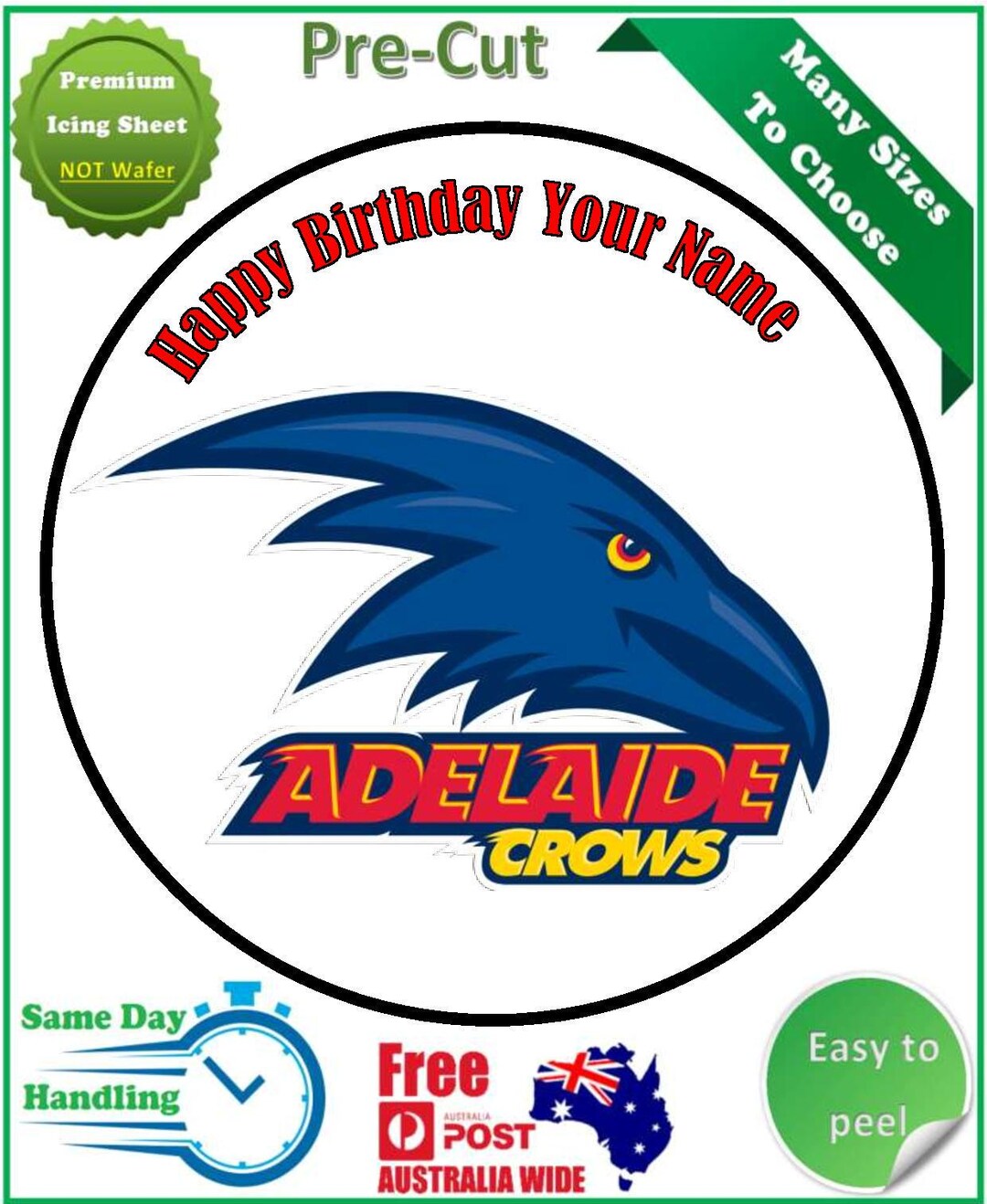 Adelaide Crows Icing Edible Birthday Cake Topper Round Image - Etsy
