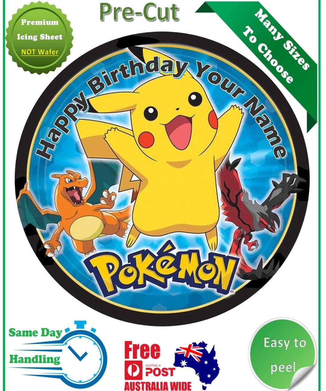 Pokemon Icing Edible Birthday Cake Topper Round Image - Etsy