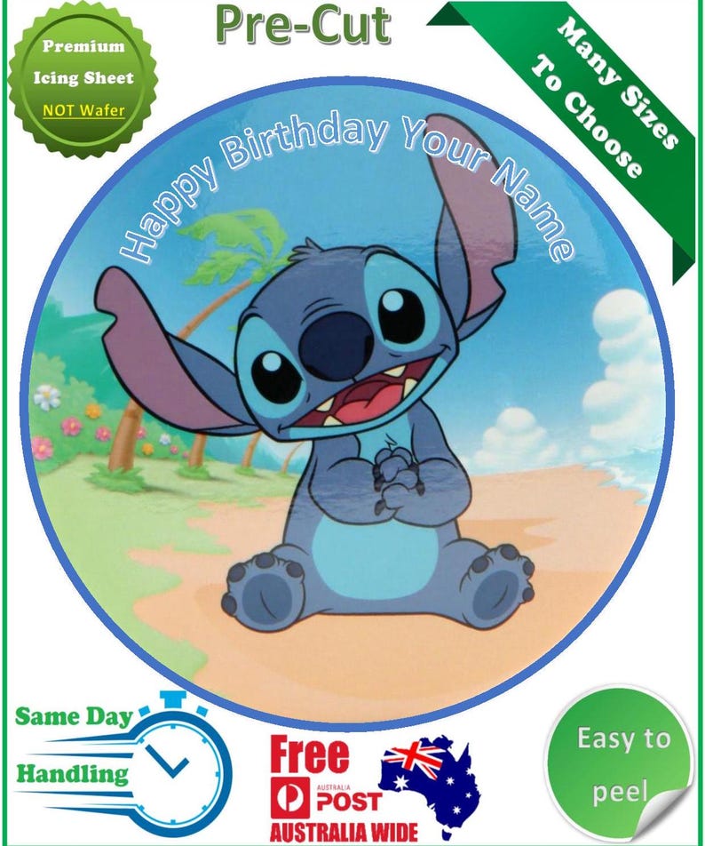 Stitch Icing Edible Birthday Cake Topper Round Image - Etsy