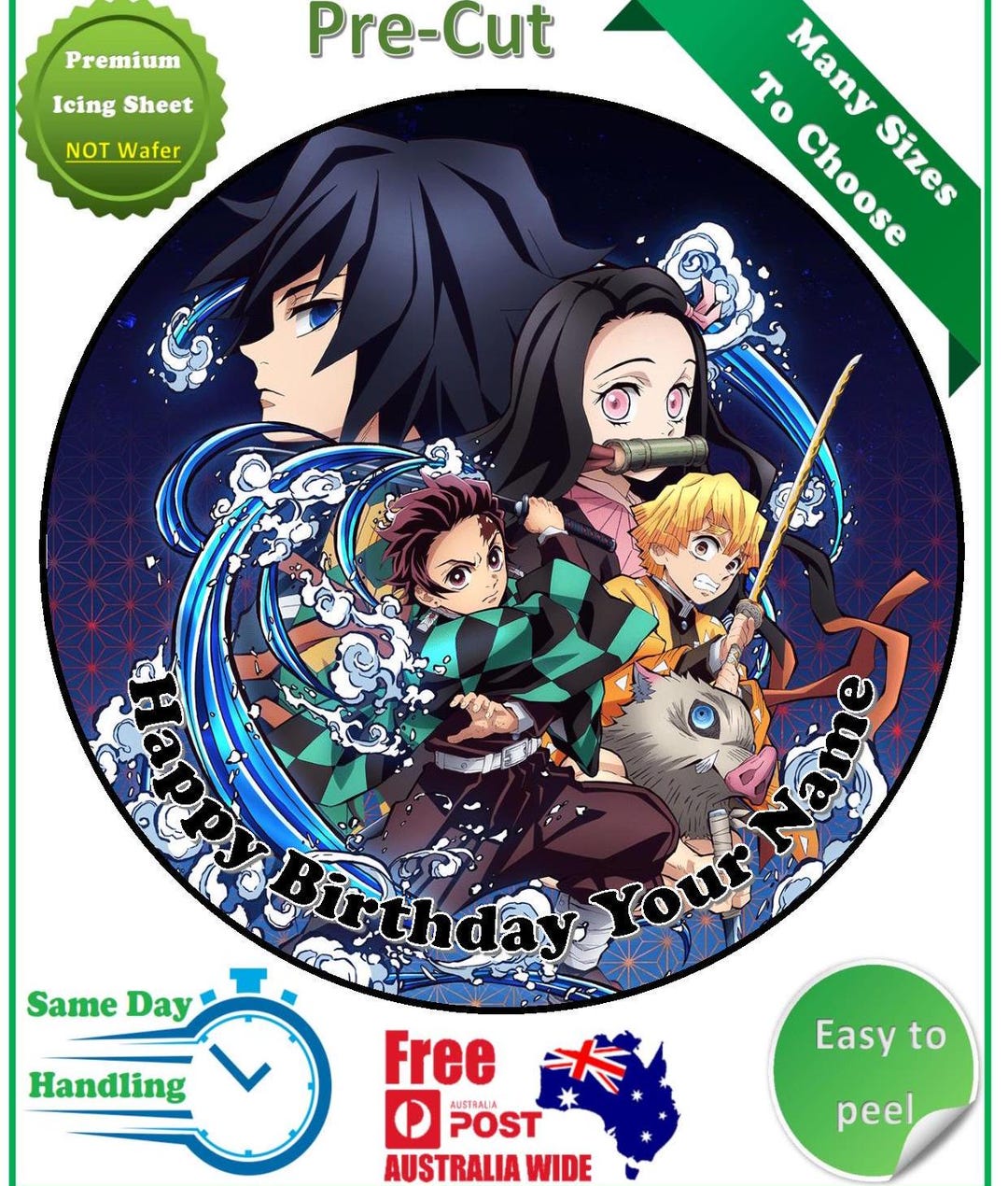 Demon Slayer Icing Edible Birthday Cake Topper Round Image - Etsy