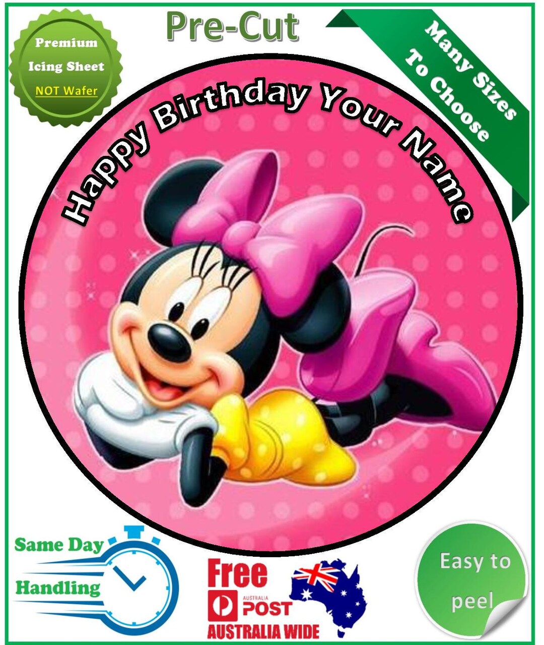 Minnie Mouse Icing Edible Birthday Cake Topper Round Image - Etsy