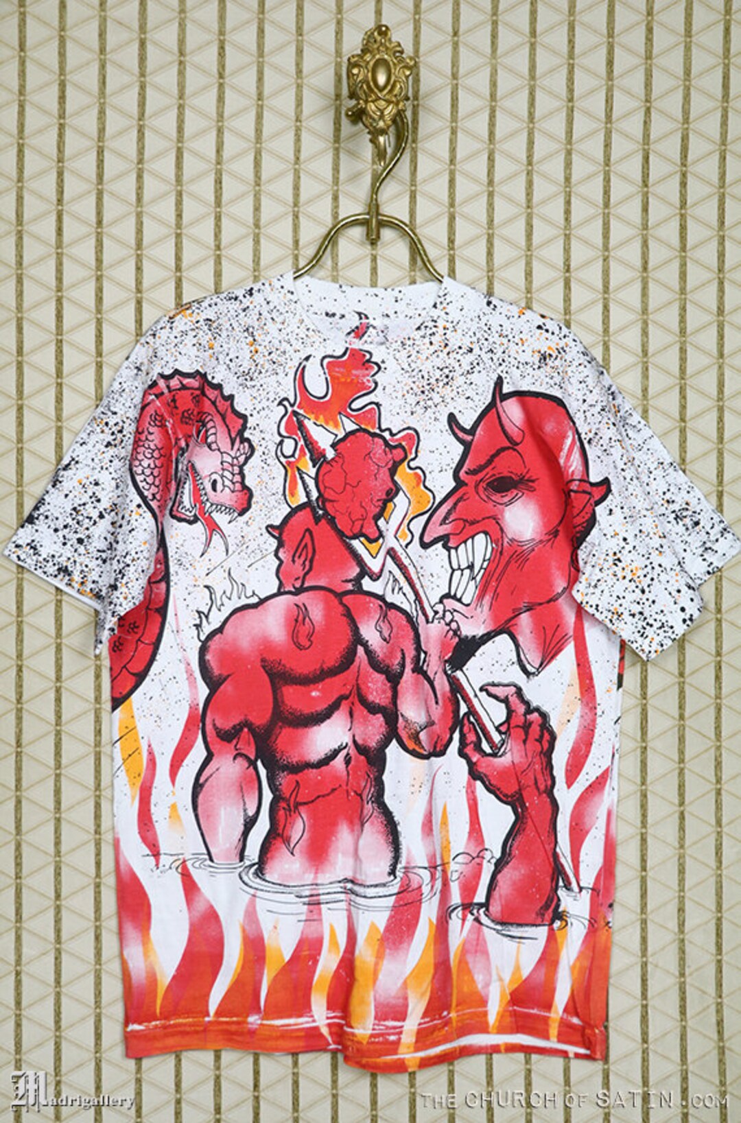 Satan & Serpent T-shirt, Vintage Horror T-shirt, All Over Print, White ...