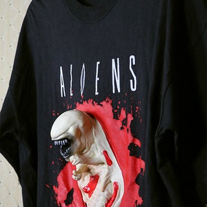 ALIENS T-shirt, Vintage Rare Sci-fi Horror Movie Black Shirt Rubber ...