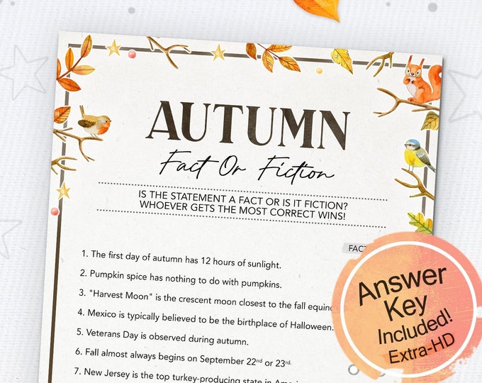 Autumn Fact or Fiction Game Fall True or False Printable Fall Game Fall ...