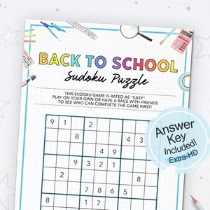 Back to School Sudoku Printable Back to School Game First Day of School ...
