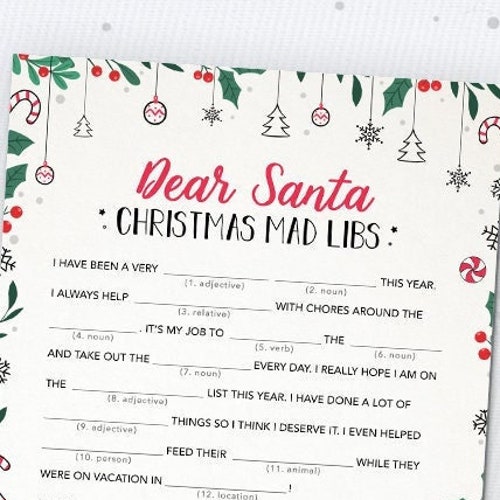 Dear Santa Christmas Mad Libs Letter to Santa Printable - Etsy