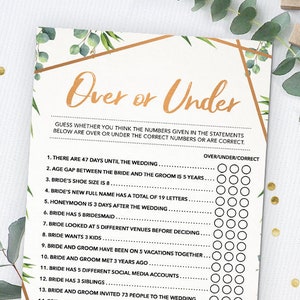 Bridal Over or Under Bridal Shower Games Printable Bridal - Etsy