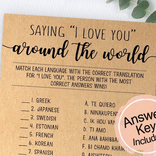 I Love You Around The World Bridal Shower Games Printable Etsy