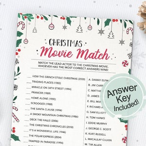 Christmas Movie Match, Actors Game, Christmas Game, Printable Christmas ...