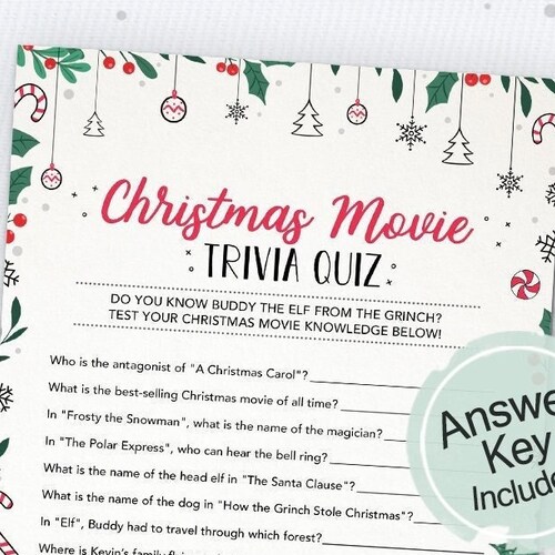 Christmas Movie Trivia Game Christmas Printable Game - Etsy