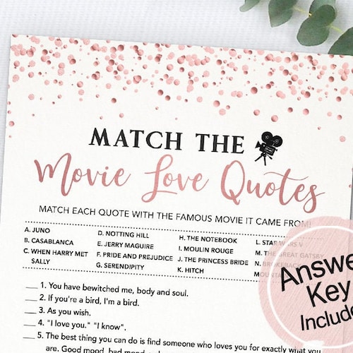 Match the Movie Love Quote Printable Bridal Shower Floral - Etsy