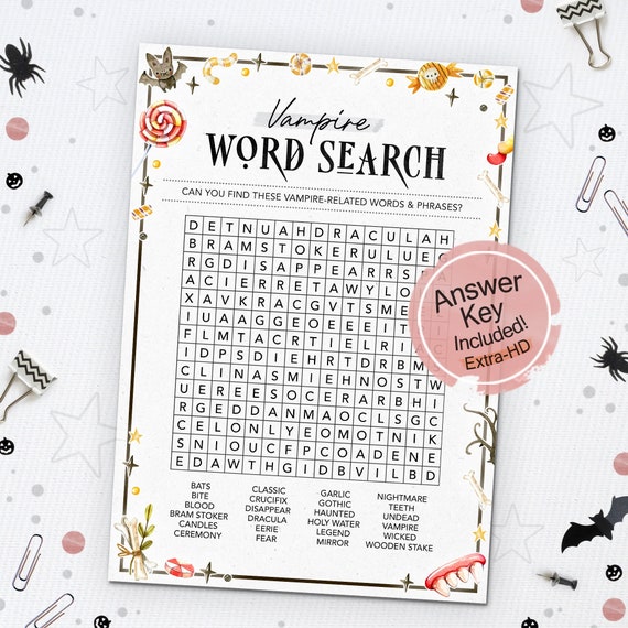 Vampire Word Search Game Halloween Word Search Game - Etsy