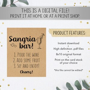 Sangria Bar Sign Printable Wedding Sign Bridal Shower Sign - Etsy