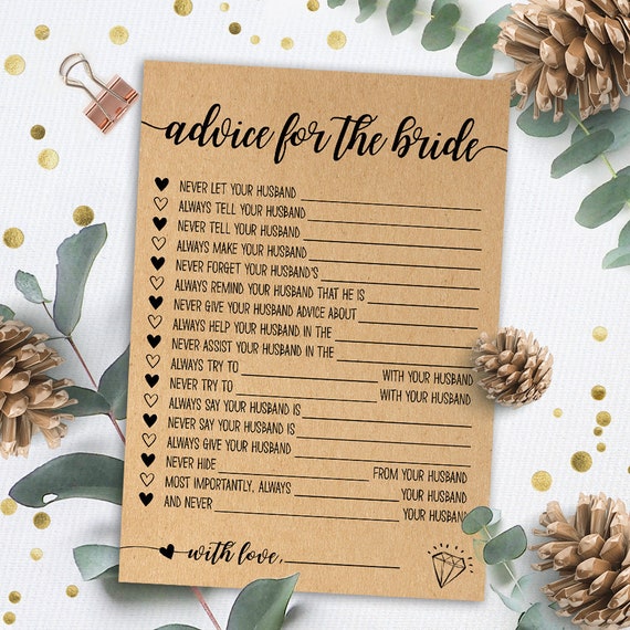 Advice For The Bride Bridal Shower Games Printable Bridal | Etsy
